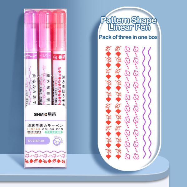 Quality Colorful Pattern Shape Linear Curve Highlighter Pens For Handbook Journals Notes for sale