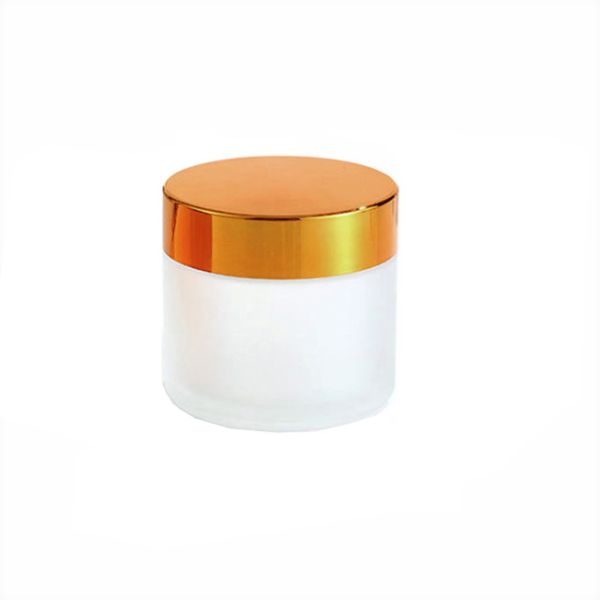 Quality 2oz Child Resistant Frosted Clear Glass Jar with Gold Lid for sale