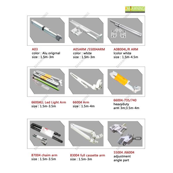 Quality Outdoor Retractable Awning Hardware Aluminium Retractable Awning Arms for sale
