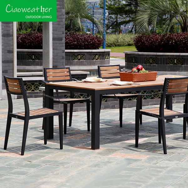 Quality Outdoor Furniture Modern Teak Wood Dining Table And Chair Set Aluminum Patio Garden Set for Courtyard Design Style Modern for sale