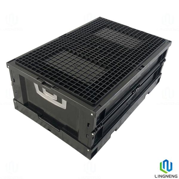 Quality 46L Blue Folding Crate Box Plastic Storage Stackable Bins Without Lid for sale