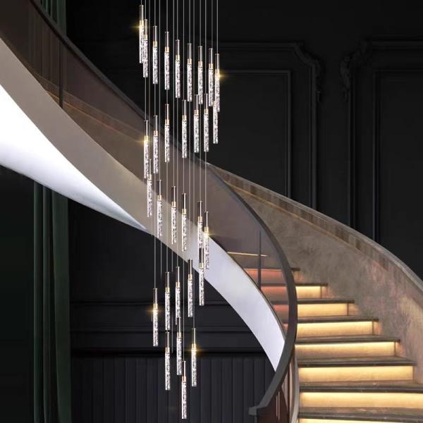 Quality Simple Stairwell Long Crystal Column Chandelier High Ceiling Attic Residential for sale