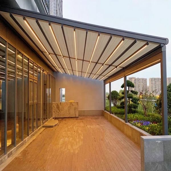 Quality Outdoor Aluminum Motorized Automatic Retractable Awnings Extendable Patio Canopy Gear Box Coated Balcony Pergola Shade Solutions for sale
