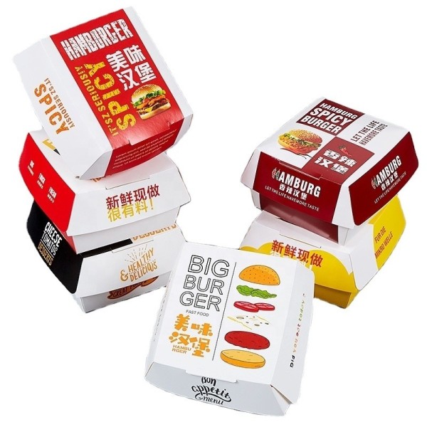 Quality Food Grade White Pizza Fried Chicken Takeout Kraft Paper Burger Box with Customized Logo Eco-Friendly and Recyclable for sale