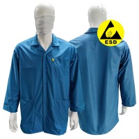 Quality Blue Washable Cleanroom ESD Smock Antistatic Clothes Garment with 96% Polyester for sale