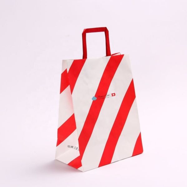 Quality Custom Your Own Logo Flexo Printed Patch Handle Kraft Paper Takeaway Bag for for sale
