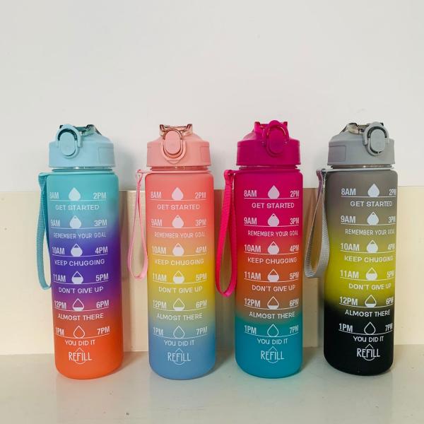 Quality Lightweight 550/750/1000ML Gradient Color Plastic Motivational Water Bottle Set for sale