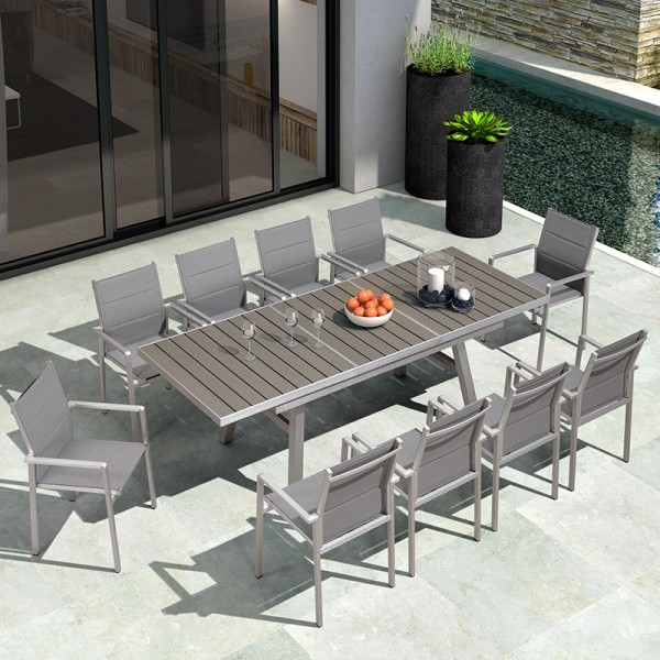 Quality 10 Seater Garden Dining Set WPC Table and Brushed Aluminum Chairs for Outdoor Furniture for sale