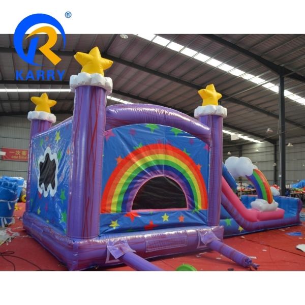 Quality PVC Rainbow Unicorn Inflatable Bouncer House with Inflatable Pool Slide and 3 in for sale