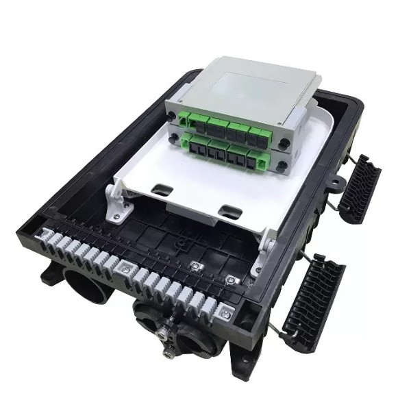 Quality FTTH Fiber Optic Termination Box 16 Cores Outdoor Black Color Waterproof Splitter Cassette for sale