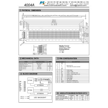 Quality 40*4 Character STN LCD Module Blue Monochrome Negative Big Size With ST7065/7066 for sale
