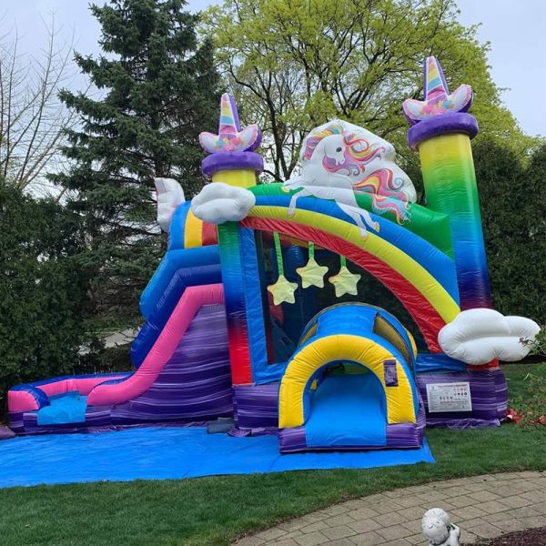 Quality Kids Inflatable Toys Rainbow Unicorn Trampoline Castle Inflatable Bounce House for sale