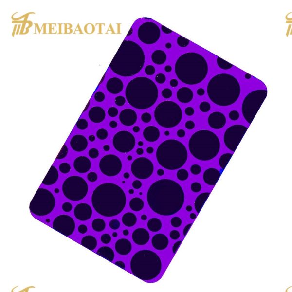 Quality PVD Purple Color Etched Stainless Steel Sheet with 70 Micron PVC Film and 1.15mm Thickness for sale