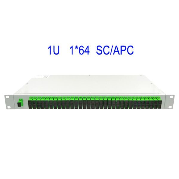 Quality 1U Rack Mount 1 × 64 SM Fiber Optic PLC Splitter SC/APC Box 19 Inches white for sale