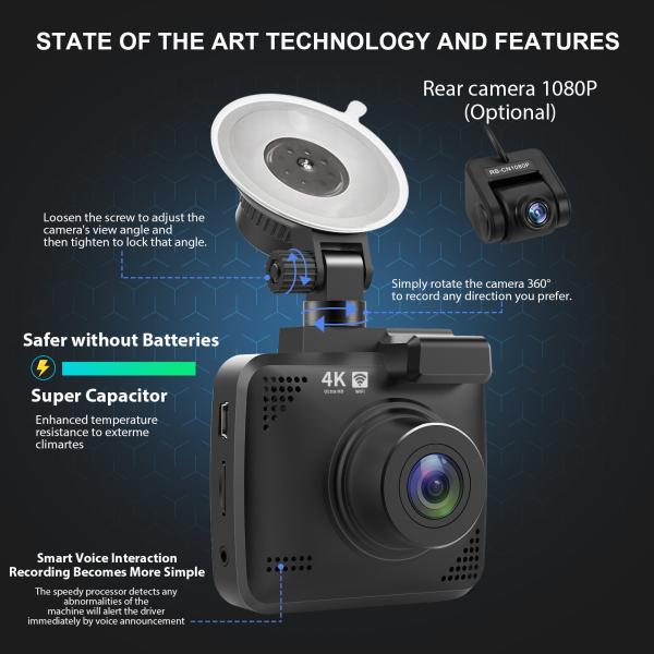 Quality 70mi Dash Cam Dual Lens 4K UHD Recording Car Camera DVR Night Vision WDR Built for sale