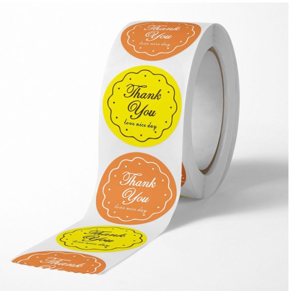 Quality Printable Bronzing Thank You Sticker Labels Roll for Supermarket Invitation for sale