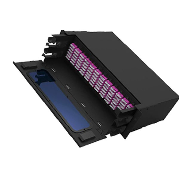 Quality 144 Fibers 19 Inch 1U MPO MTP Patch Panels Aqua Blue Optical Fiber Patch Panel for sale