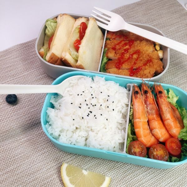 Quality Kid Friendly Eco Plastic BPA Free Lunch Box with Cutlery in 2 Layer Storage for sale