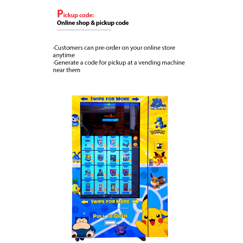 Customers can use pickup code to collect their product on the TCG vending machine.