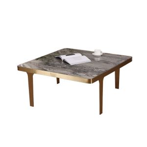 Quality Square Stainless Steel Central Coffee Table Satin Finish Marble Top Tea Table for sale