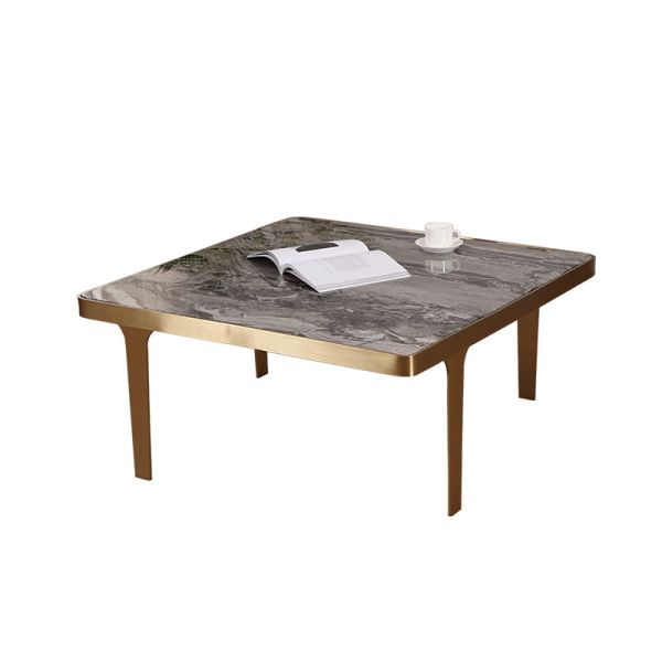 Quality Square Stainless Steel Central Coffee Table Satin Finish Marble Top Tea Table for sale