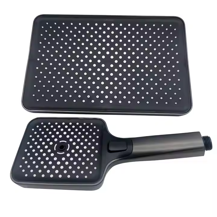 Polished silver handheld shower head front view