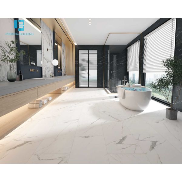 Quality SPC Carrara Marble Vinyl Flooring 5.0mm UV Coated Interlocking for sale