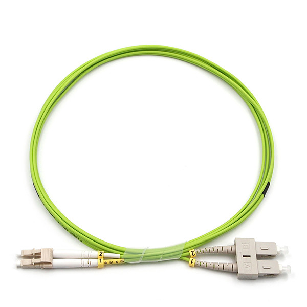 Quality LC UPC To SC UPC Fiber Optic Patch Cable Duplex OM5 Multimode OFNR 2.0mm Lime for sale