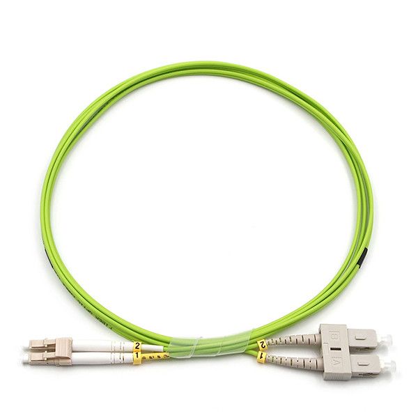Quality LC UPC To SC UPC Fiber Optic Patch Cable Duplex OM5 Multimode OFNR 2.0mm Lime Green for sale