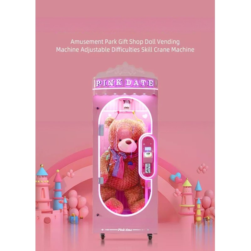 Front view of Dreamland pink date cut prize machine