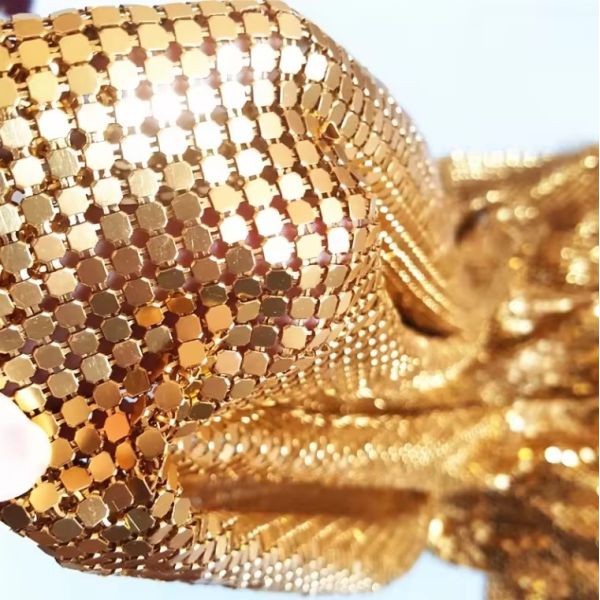 Quality Chainmail Mesh Metallic Mesh Fabric , Polished Metallic Woven Fabric for sale