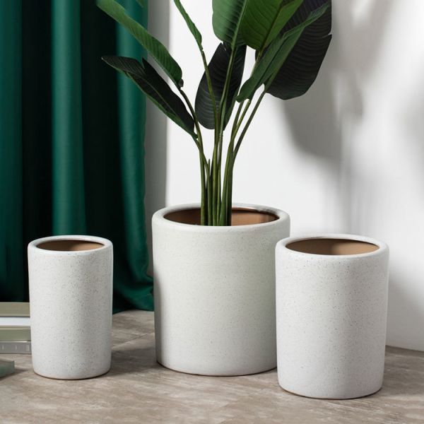 Quality The Latest Design Reliable Hotel Outdoor Corridor Decoration Cylinder Flower Pots White Large Ceramic Pots Planter for sale