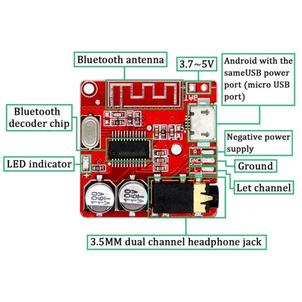 Quality CA-6965 Micro USB 5V MP3 BT Decoder Board Bluetooth Audio Receiver Module for sale