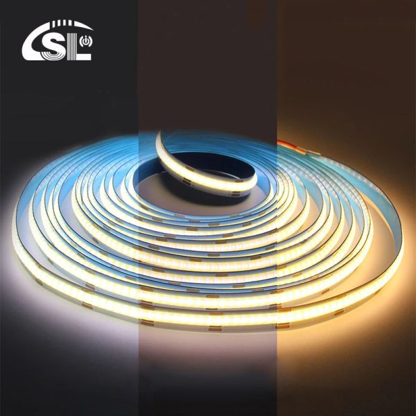 Quality 12v24v 8mm 608leds 3000K 4000K 6500K CCT Electroplate Dual Color COB Led Strip Light for sale