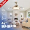 china Color Changing 3000K Retractable Ceiling Fan Light For Hotel Bedroom