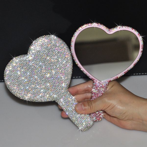 Quality Rhinestone Heart Travel Portable Vanity Mirror Makeup Light Up For Makeup for sale