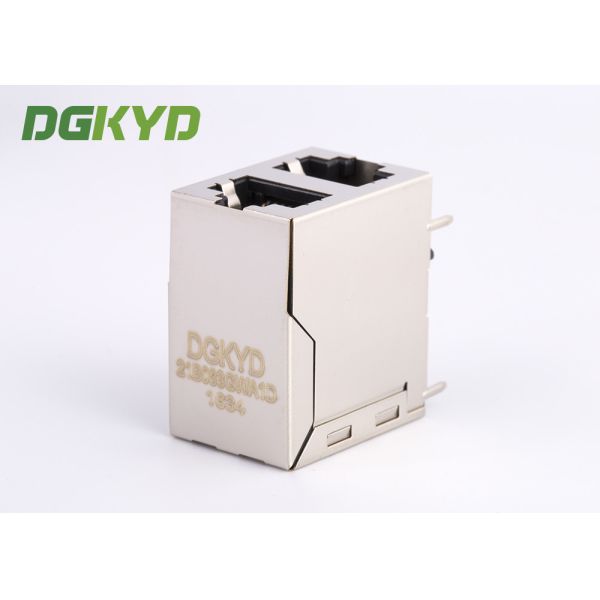 Quality Shielded Magnetics Dual Port Rj45 Connector OFFSET STACK JACK 100 BaseT for sale