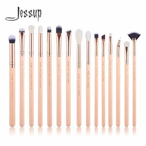 Quality Jessup Wood Handle Essential Eye Makeup Brushes Glossy Aluminum Ferrule for sale