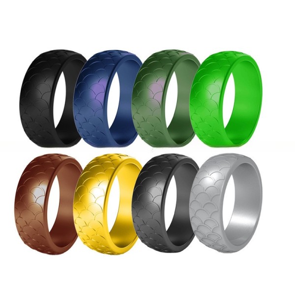 Quality Men Silicone Wedding Ring Fish Scale Design Multi Colors 8.7mm Breathable for sale