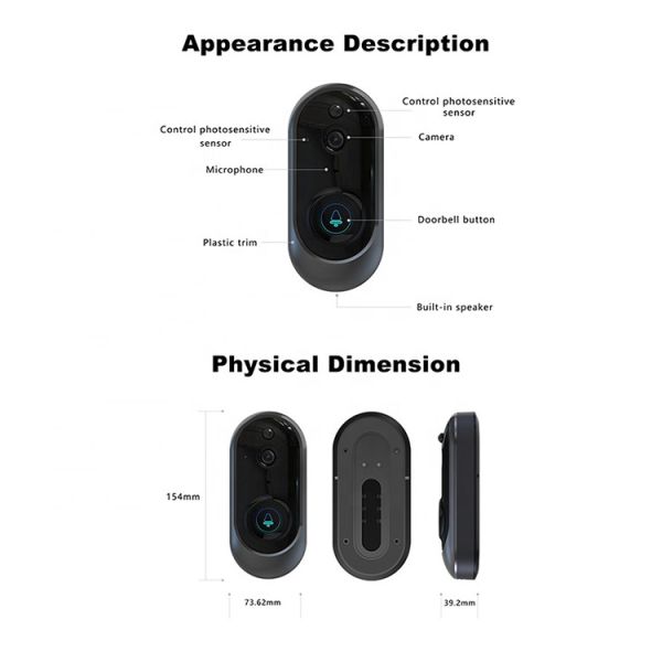Quality 1.7mm Lens Wide Angle Doorbell Camera Wifi With Motion Detector 2.4GHz for sale