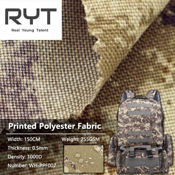 Quality Waterproof 1000D Printed Polyester Fabric Plain Surface For Backpack for sale