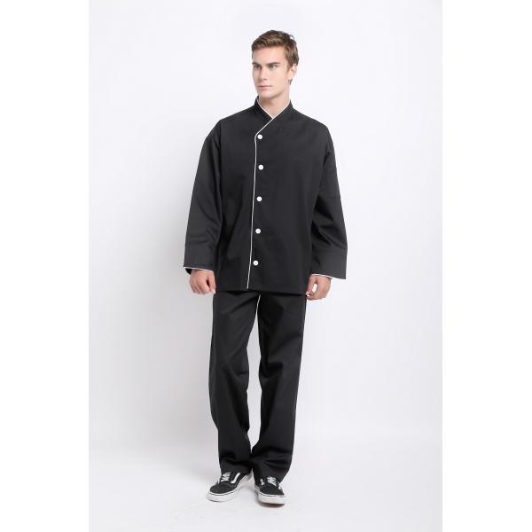 Quality 240 GSM Polyester 65% Cotton 35% Long Sleeve Feed Off Arm Black Chef Coat for sale