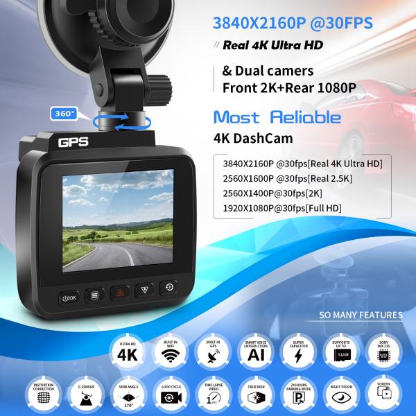 Quality 70mi Dash Cam Dual Lens 4K UHD Recording Car Camera DVR Night Vision WDR Built for sale
