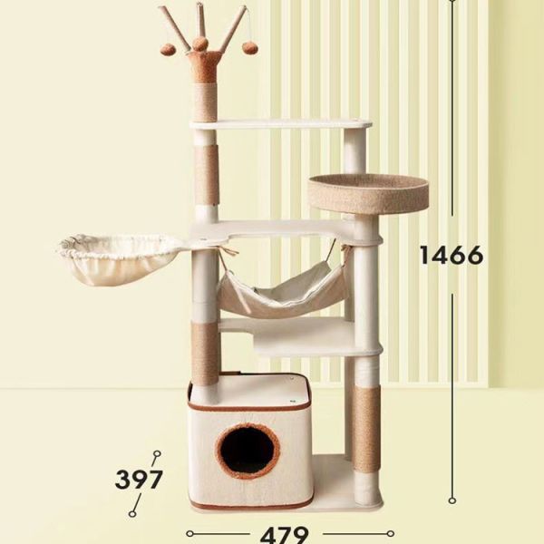 Quality Fully Wrapped Wooden Cat Tower with Replaceable Dangling Balls and Scratching for sale