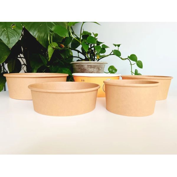 Quality 5.000kg Disposable Round Rectangular Kraft Paper Bowl Soup Salad Bowl Initial for sale
