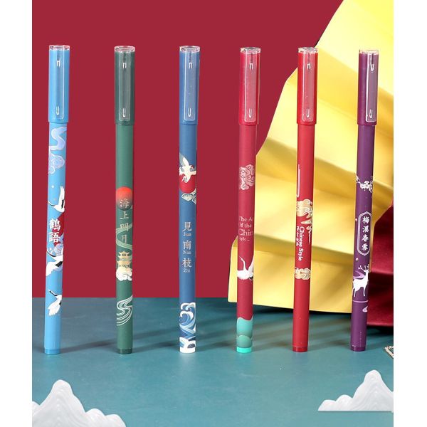 Quality Chinese Style Colorful Signature Pen Set Plastic Gel Pen With Folding Fan Bookmark for sale