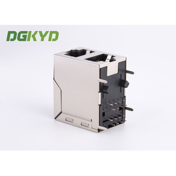 Quality Shielded Magnetics Dual Port Rj45 Connector OFFSET STACK JACK 100 BaseT for sale