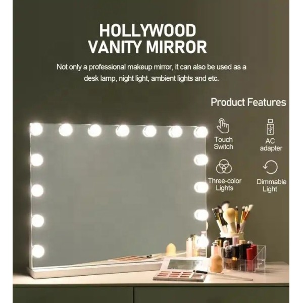 Quality Aluminum Large Hollywood Vanity Mirror Rectangle Makeup Mirror With Lights for sale