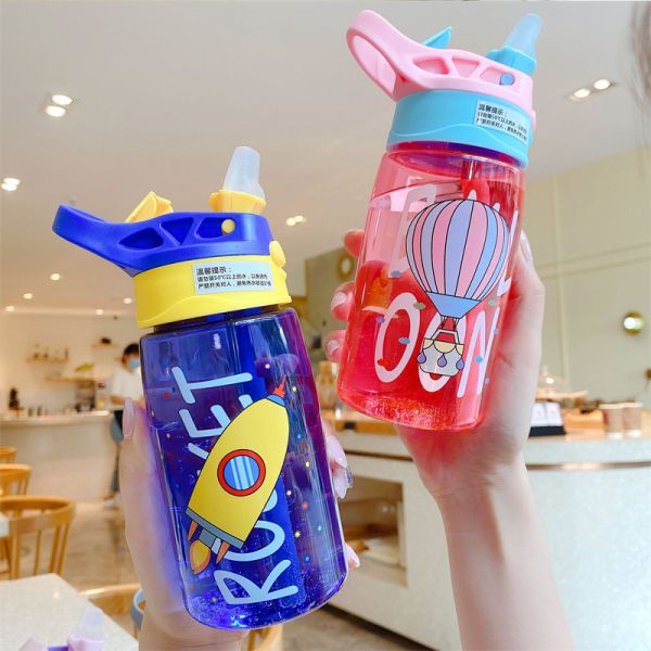 Quality 480ml Children Cute Portable Leakproof Straight Drink Plastic Water Bottle With Straw for sale