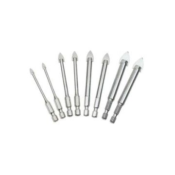 Quality 1/4" Quick Change Hex Shank Glass Drill Bits with Sandblasted Cross Tipped for sale